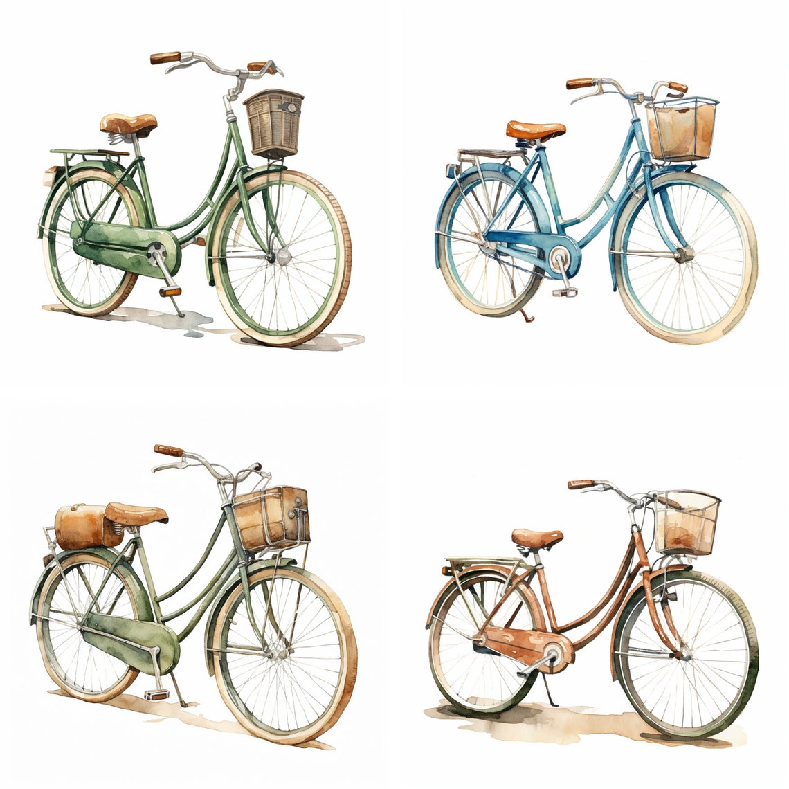 20 Vintage Citybikes Watercolor Clipart PNG Images, Vintage Bike, Retro ...