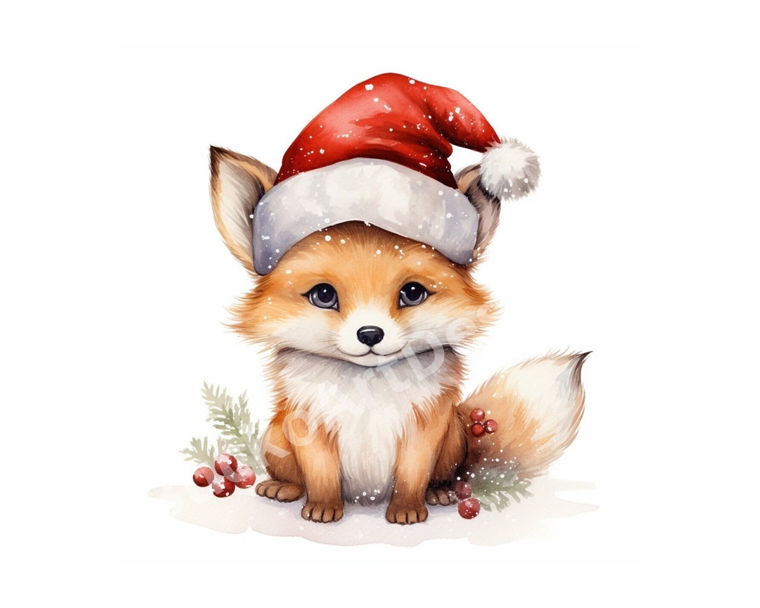 20 Watercolor Christmas Fox Clipart PNG Images, Cute Foxes, Xmas Fox ...