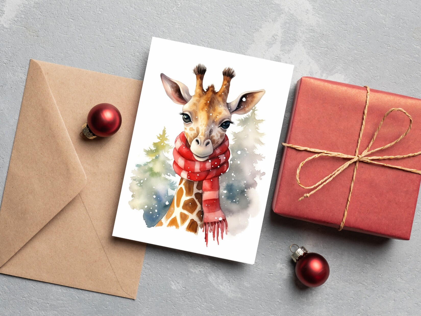 20 Giraffe Watercolor Christmas Clipart PNG Images, Giraffe in Santa ...