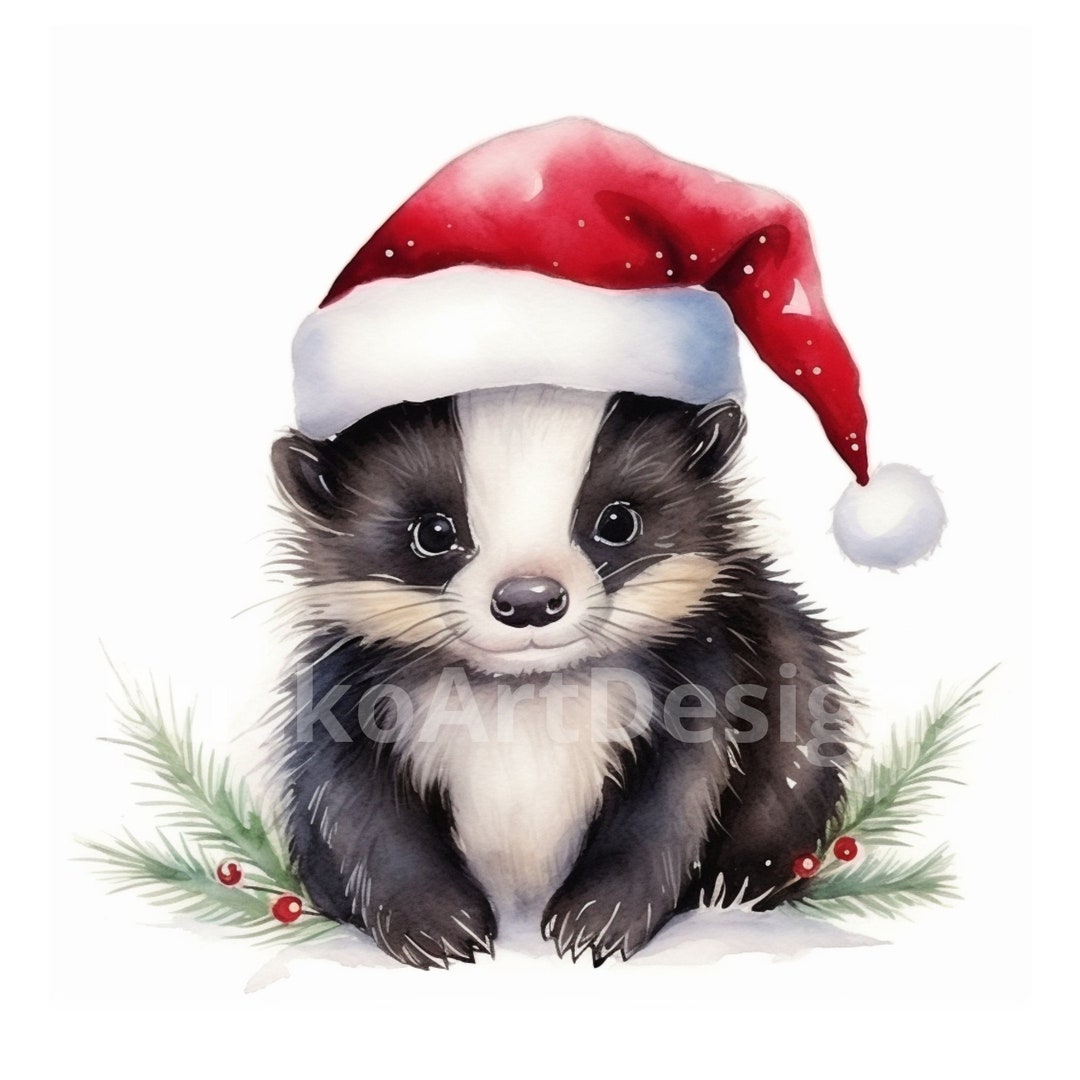 20 Skunks Watercolor Christmas Clipart PNG Images, Cute Skunk, Xmas ...