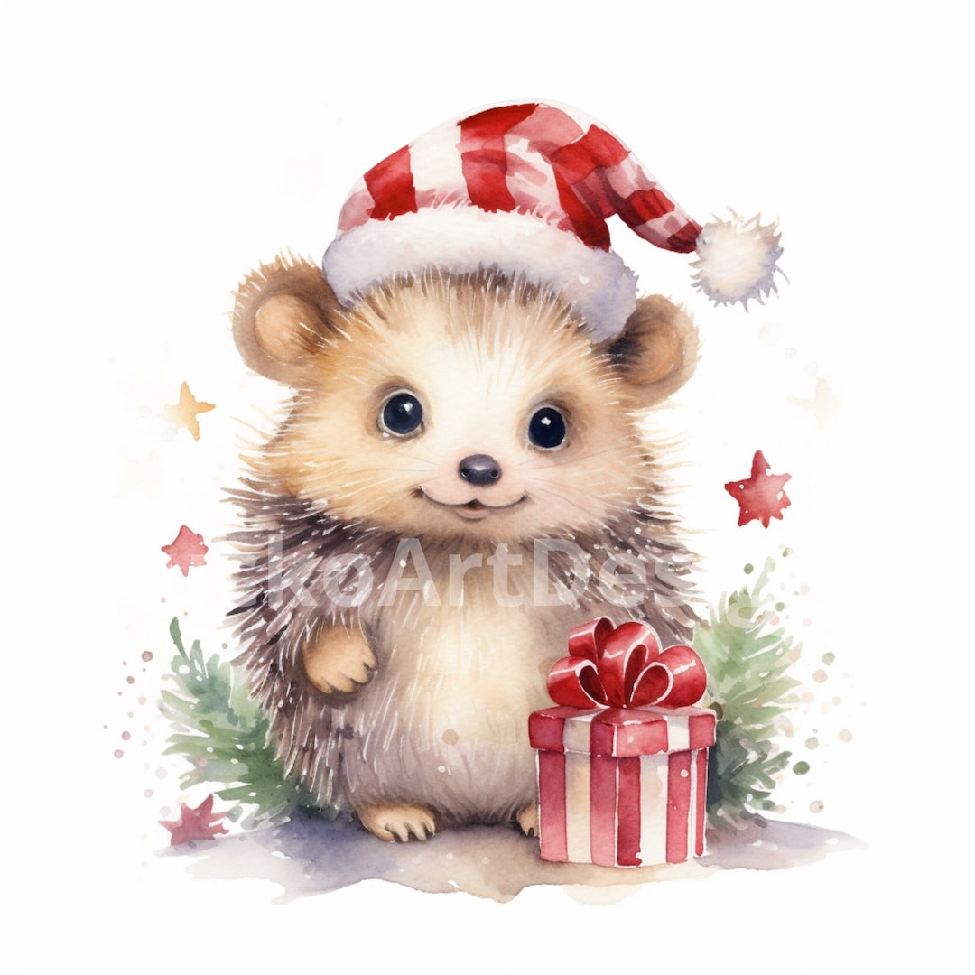 20 Hedgehogs Watercolor Christmas Clipart PNG Images, Cute Hedgehog ...