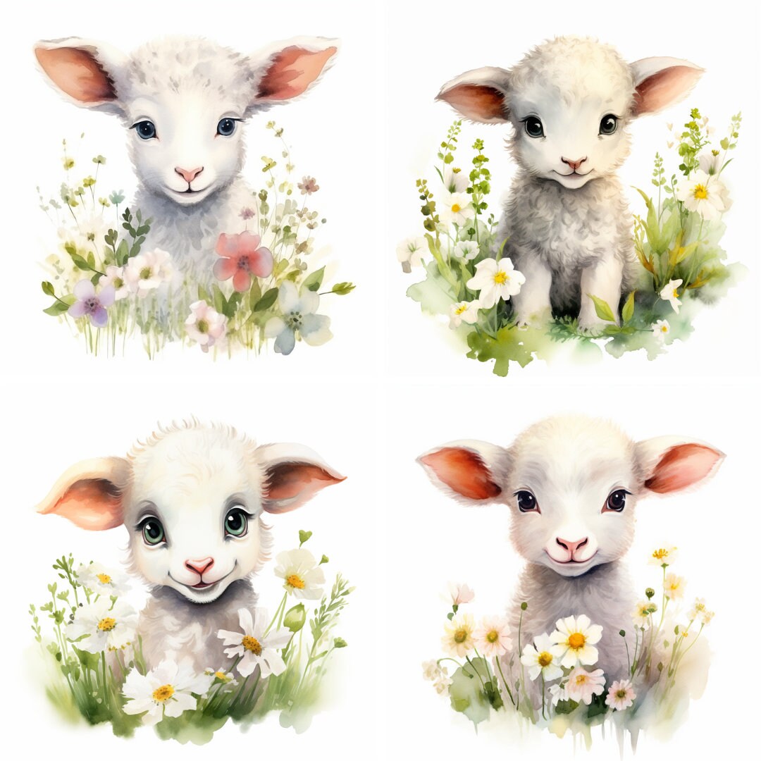 20 Lambs Watercolor Easter Clipart PNG Images, Easter Baby Sheep PNG ...