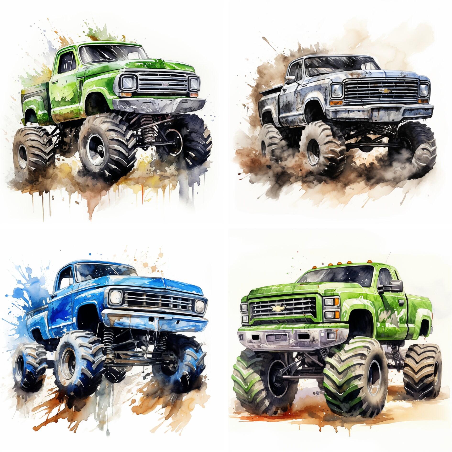 20 Monster Trucks Watercolor Clipart PNG Images, Monster Truck Shows ...