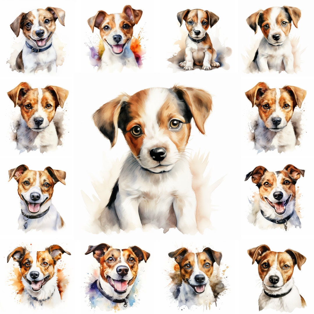 20 Jack Russel Dog and Puppy Watercolor Clipart PNG Images, Jack Russel ...