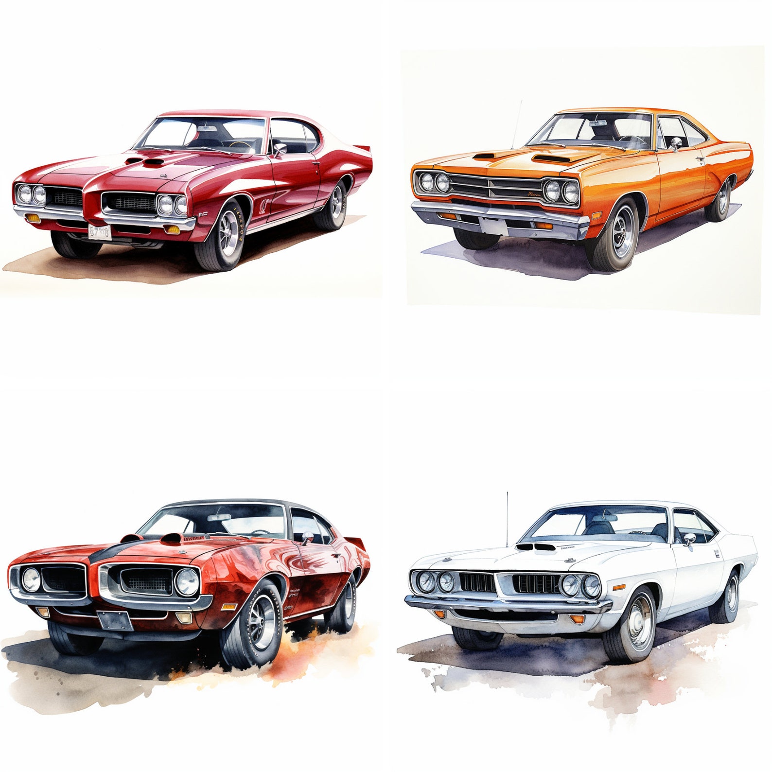 30 American Classic Cars of the 20th Century Watercolor Clipart PNG ...