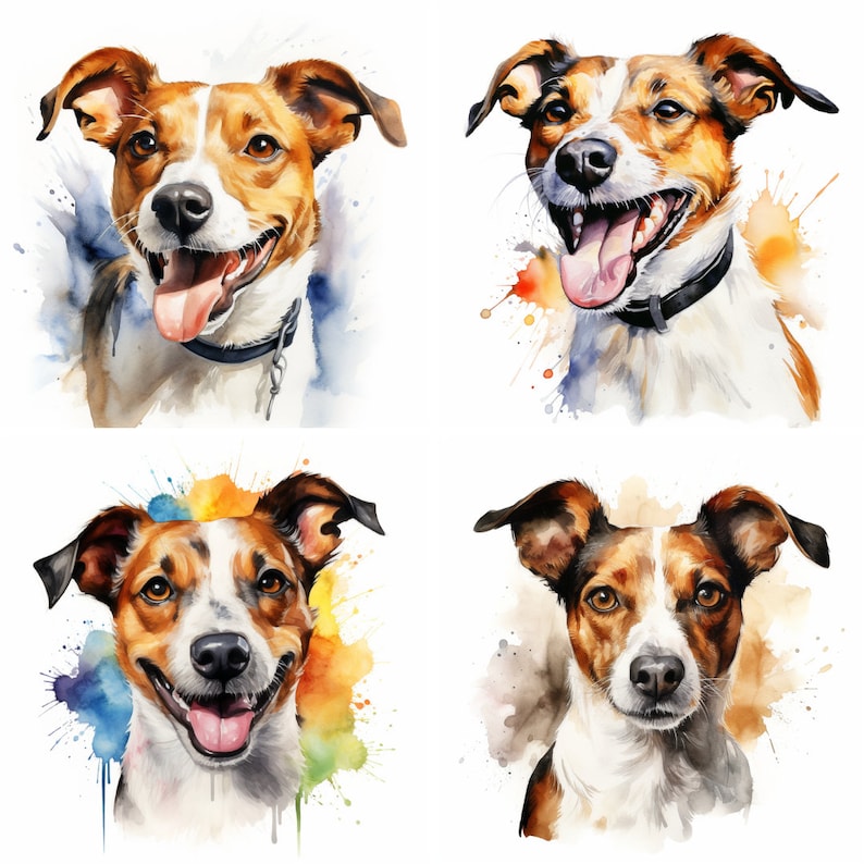 20 Jack Russel Dog and Puppy Watercolor Clipart PNG Images, Jack Russel ...