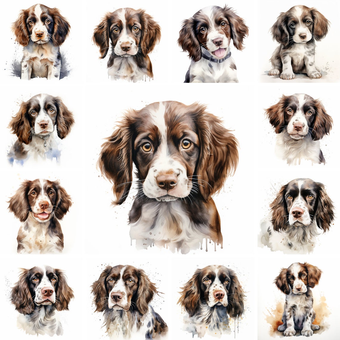 20 English Springer Spaniel Dog and Puppy Watercolor Clipart PNG Images ...