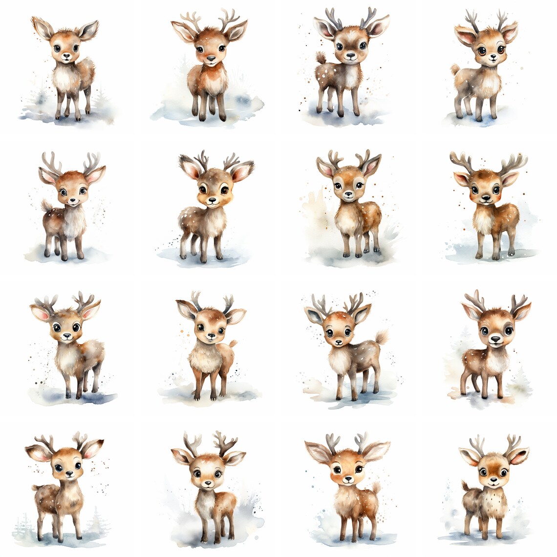 50 Watercolor Christmas Reindeer Clipart PNG Images, Digital Paper ...
