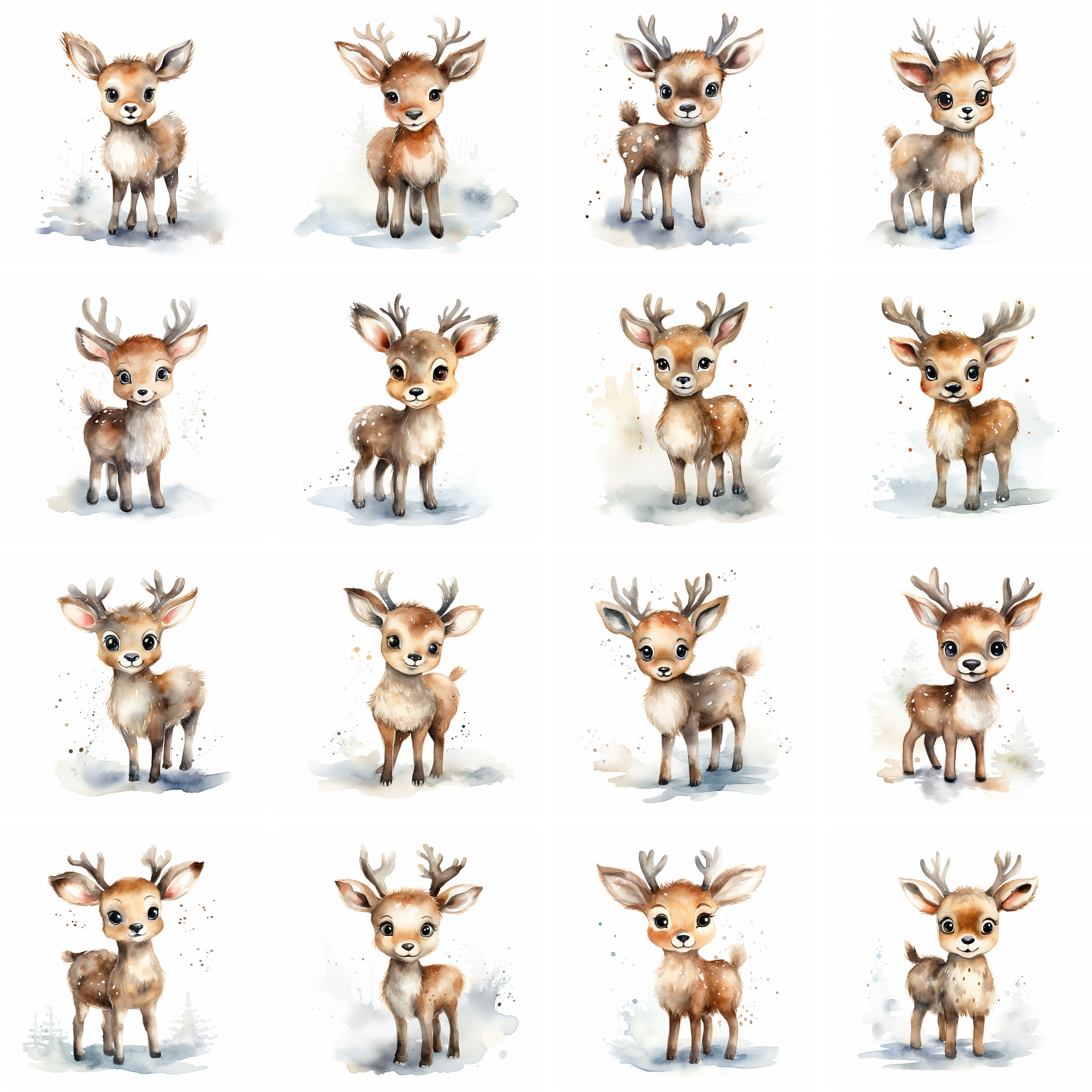 50 Watercolor Christmas Reindeer Clipart PNG Images, Digital Paper ...