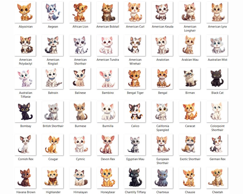 101 Kitten Clipart Bundle, Cat Breeds, Kitten Sublimation Kittens ...