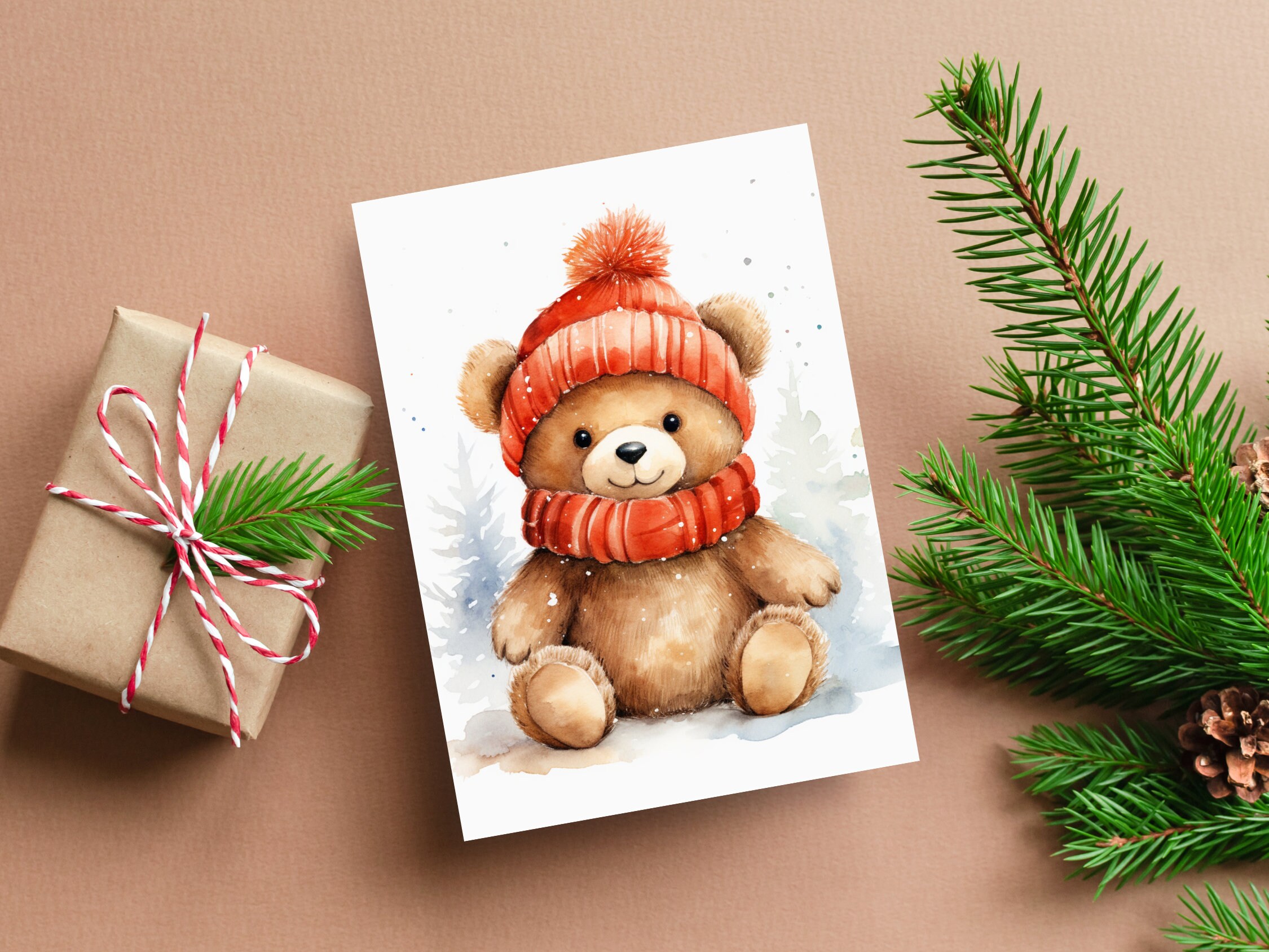 20 Teddy Bears Watercolor Christmas PNG Clipart Bundle, Cute Teddy ...