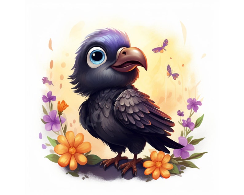 20 Baby Ravens Clipart Bundle, Cartoon Raven, Cute Raven, Scrapbook ...