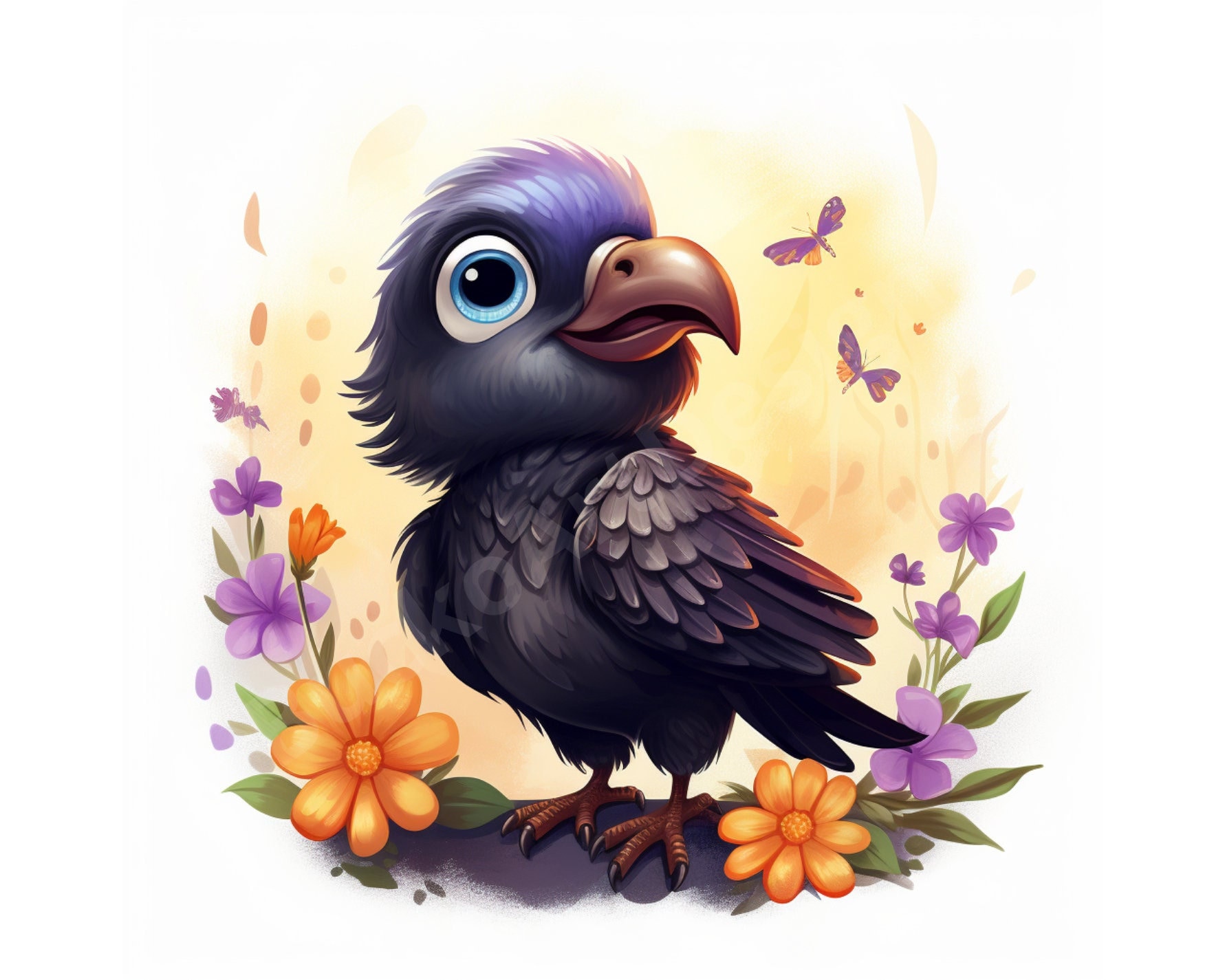 20 Baby Ravens Clipart Bundle, Cartoon Raven, Cute Raven, Scrapbook ...