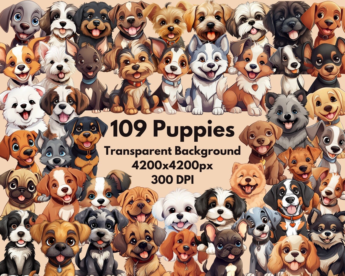109 Puppy Clipart Bundle, Dog Breeds, Puppy Sublimation, Puppies ...