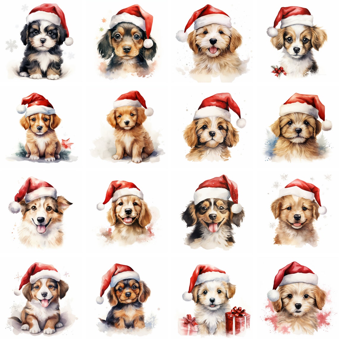 20 Puppies Christmas Watercolor Clipart PNG Images, Cute Puppy, Xmas ...