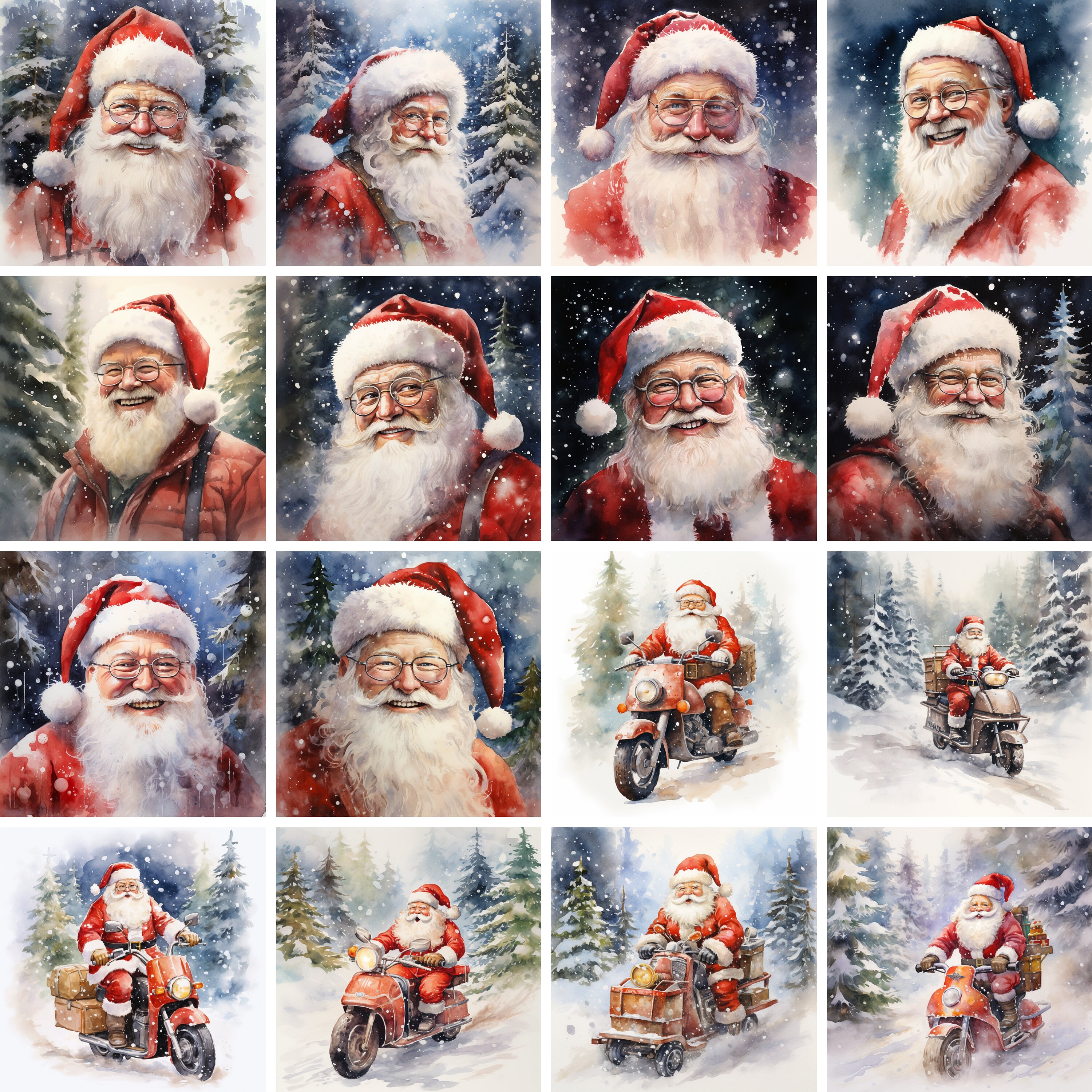 50 Watercolor Santa Clipart PNG Images, Christmas Clipart, Christmas ...