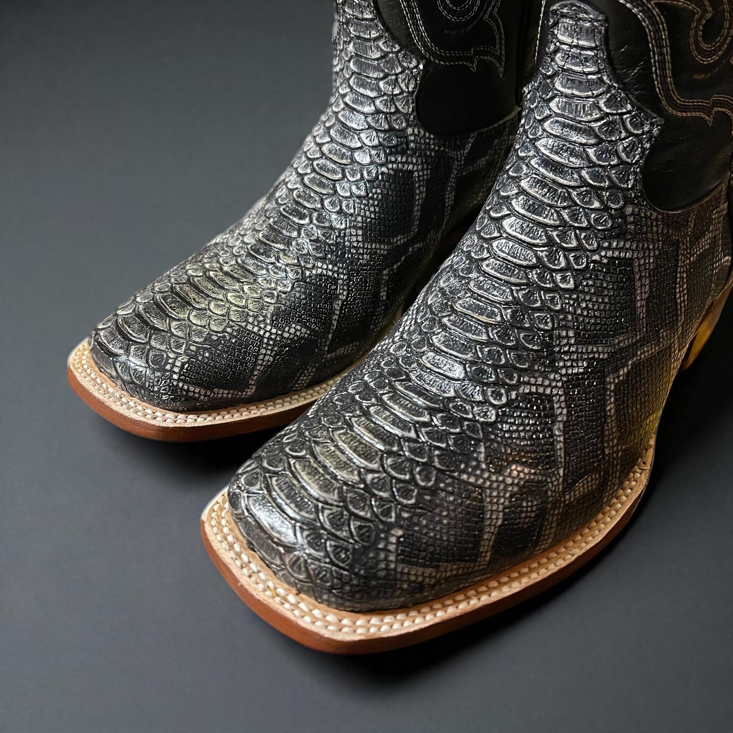 Men’s PYTHON SNAKE SKIN Cowboy Boots. Square Rodeo Boots for Men. Men’s ...