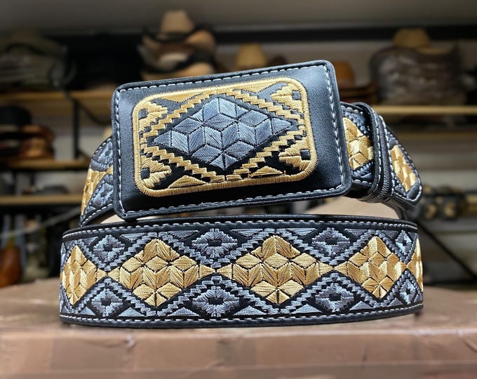 Western 2 Tone Embroidery Belt. Men’s Western Cowboy Belt. Mexican ...