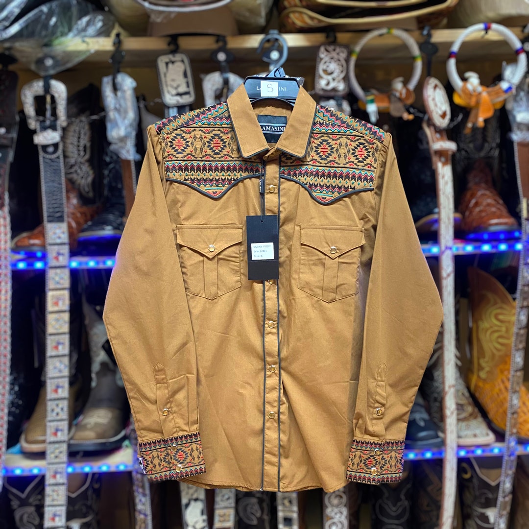 Mens Brown Embroidered Cowboy Shirt. Mens Cowboy Western Shirt. Mens ...