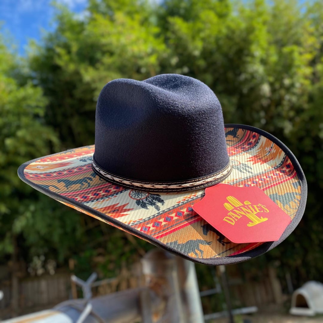 Black Felt Cowboy Hat. Wide Brim Western Hat. Cowboy Hat for Men. Rodeo ...