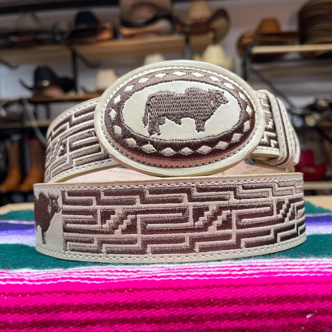 Bull Embroidered Leather Belt. Cowboy Western Belt for Men. Mexican ...