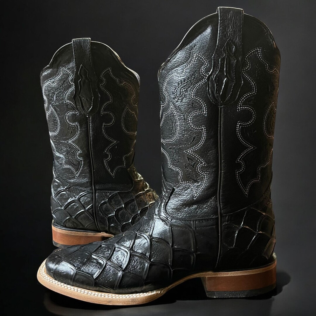 Black Piracucu Fish Skin Boots. Men’s Western Cowboy Boots. Black ...