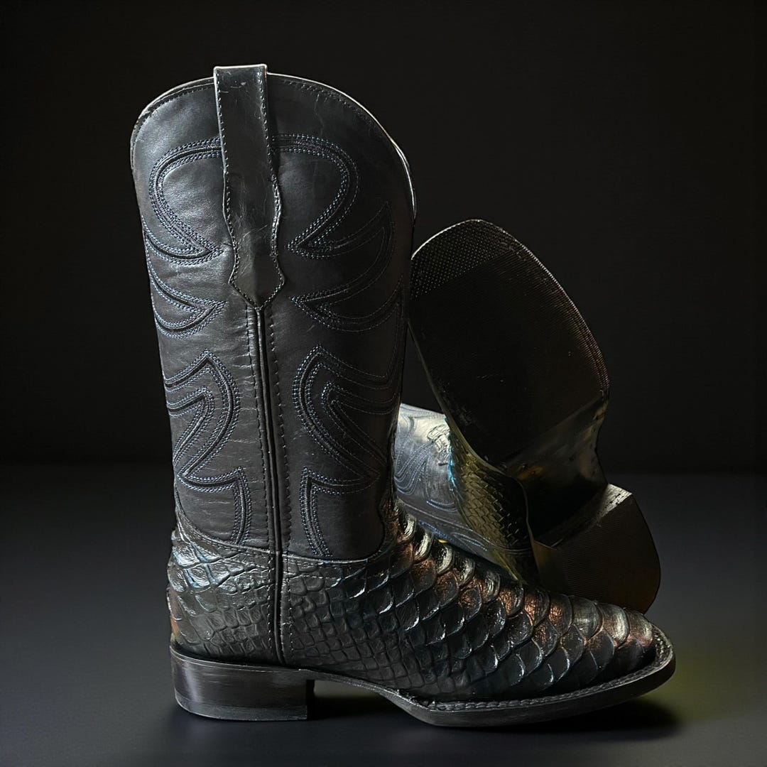 Men’s BLACK PYTHON SNAKE Skin Boots. Blue Scales Python Boots for Men ...