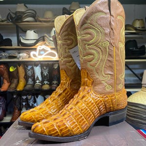Yellow Caiman Leather Boots. Cowboy Boots for Men. Faux Leather Boots ...
