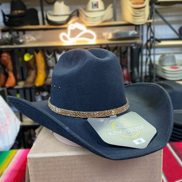 Black Felt Rhinestone Cowboy Hat - Etsy