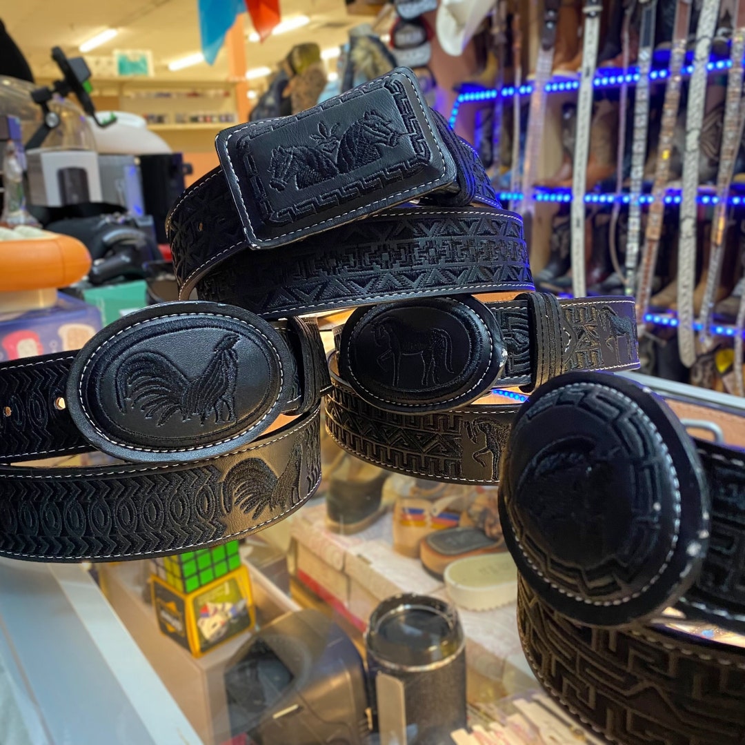 Mens Embroidered Black Cowboy Belt. Mens Leather Cowboy Belt. Mens ...