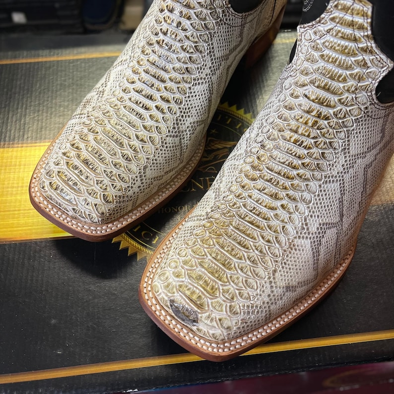 Men’s White Python Snake Skin Boots. Square Toe Cowboy Boots for Men ...