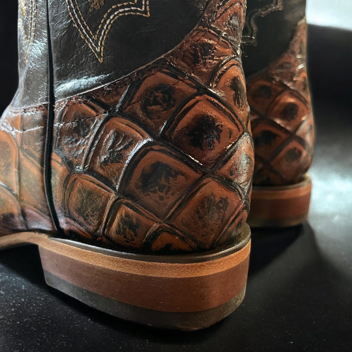 Piracucu Fish Skin Cowboy Boots. Men’s Brown Leather Boots. Western ...