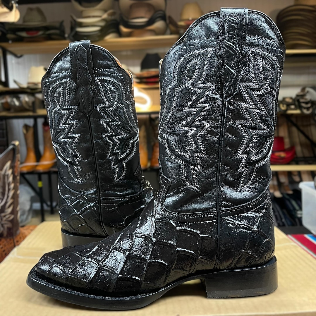 Men’s Fish Skin Cowboy Boots. Square Toe Western Boots for Men. Men’s ...