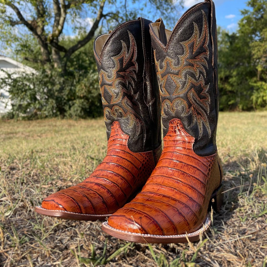 Men’s Alligator Skin Cowboy Boots. Caiman-belly Brown Leather Boots ...