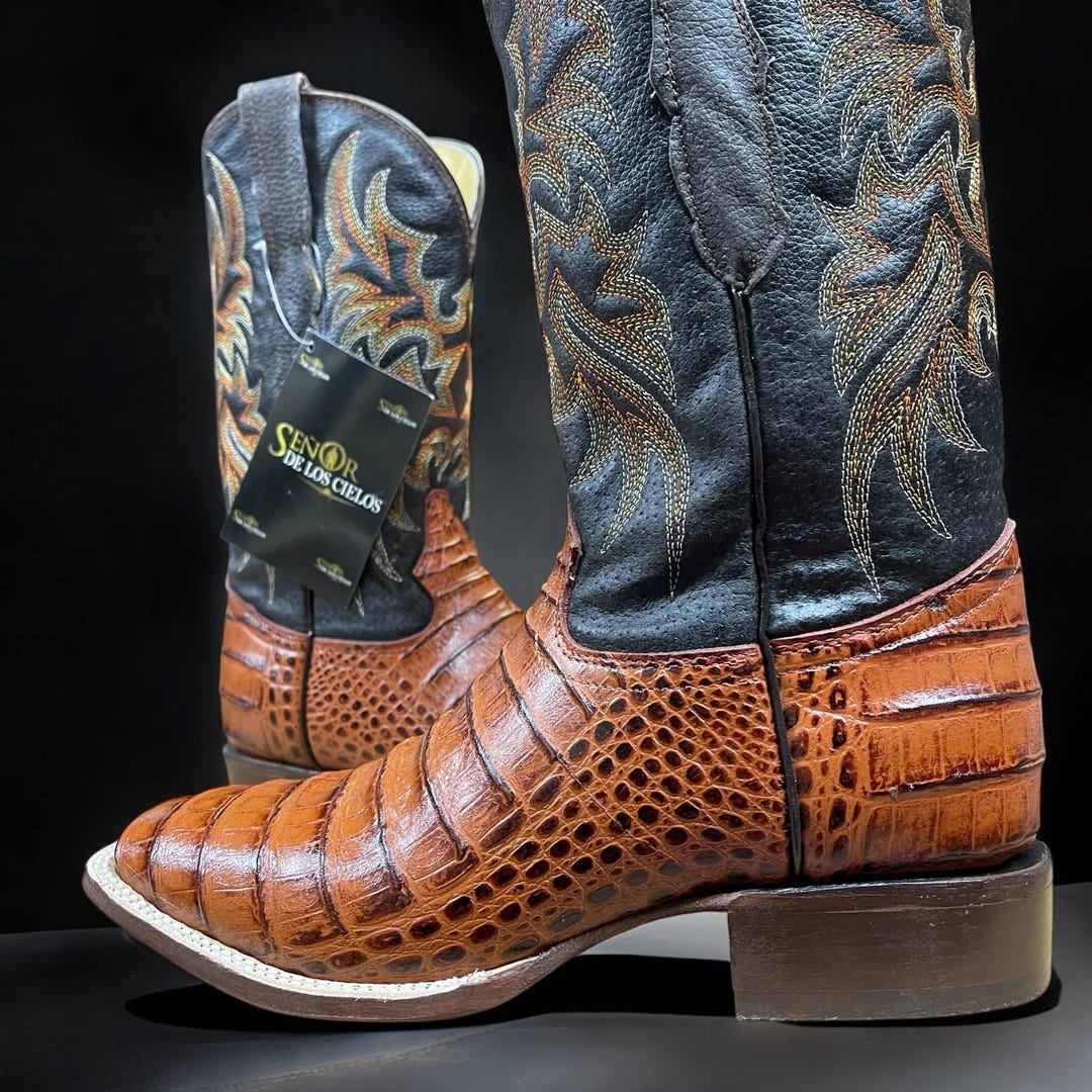 Caiman Belly Skin Cowboy Boots. Men’s Brown Leather Boots. Square Toe ...