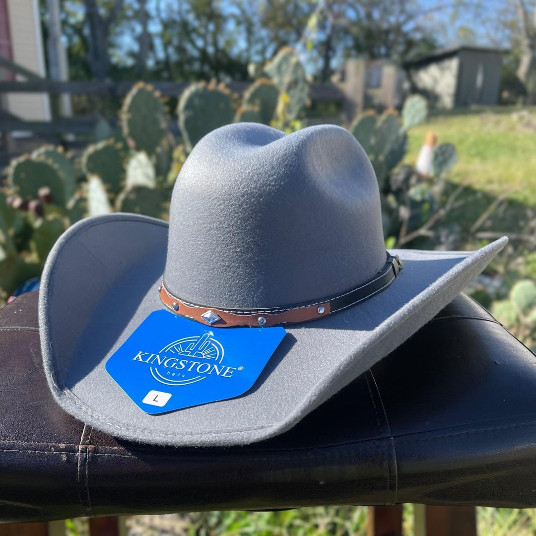 Men’s Gray Felt Cowboy Hat. Wide Brim Western Hat. Rodeo Country Riding ...