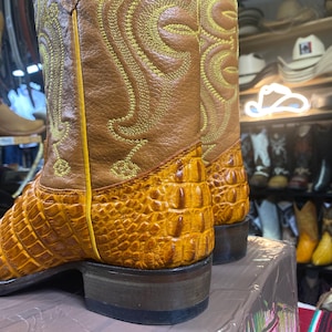 Yellow Caiman Leather Boots. Cowboy Boots for Men. Faux Leather Boots ...
