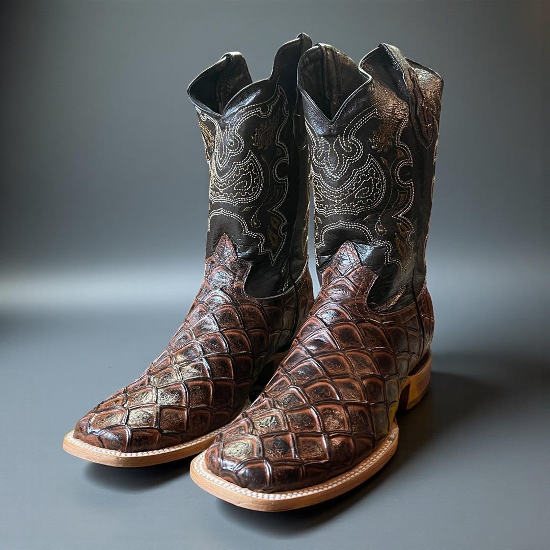 Men’s Fish Pirarucu Skin Boots. Men’s Western Cowboy Boots. Square Toe ...