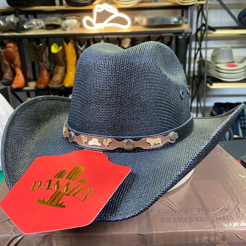 Black Straw Cowboy Hat - Etsy