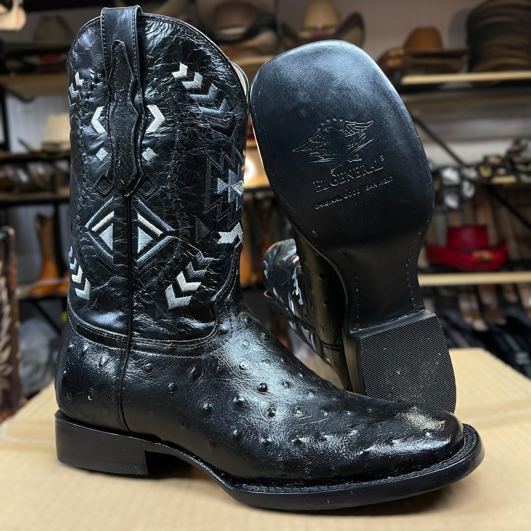 Men’s Ostrich Skin Cowboy Boots. Men’s Western Cowboy Boots. Black ...