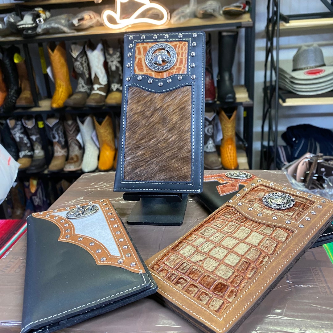 Cowhide Checkbook Wallet. Caiman Leather Wallet. Cowboy Western ...