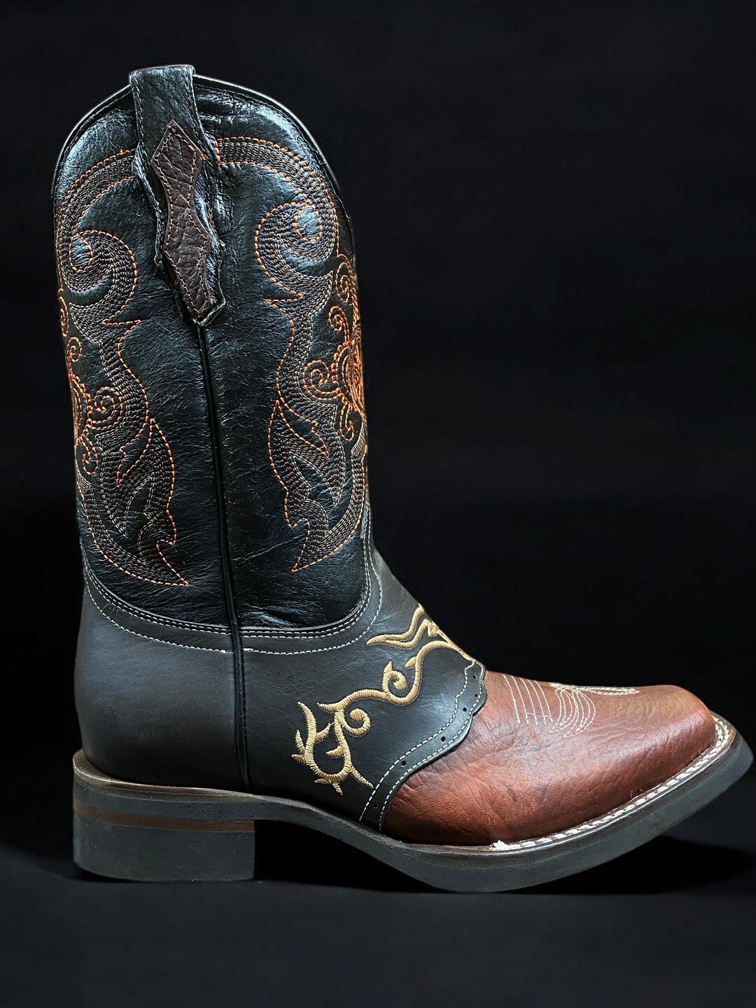 Dark Red Cowboy Boots for Men. Embroidered Western Boots. Black Leather ...
