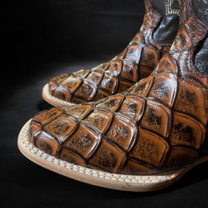 Men’s Piracucu Fish Skin Boots. Men’s Western Cowboy Boots. Brown ...