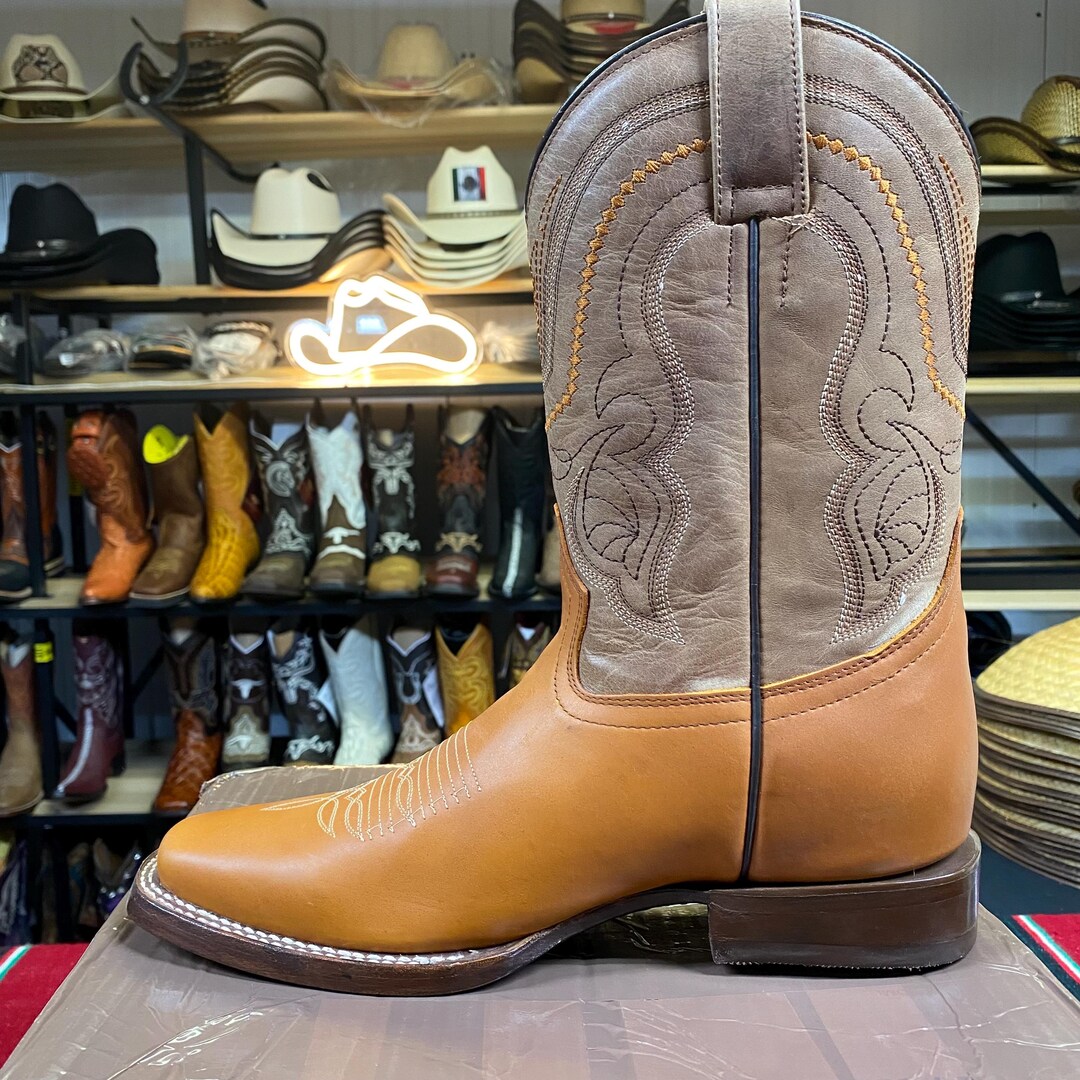 Square Toe Cowboy Boots. Brown Leather Western Boots. Bota Vaquera De ...