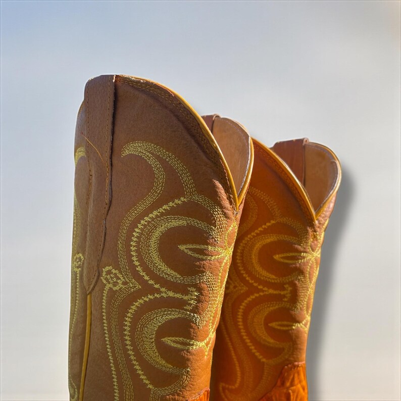 Men’s Alligator Skin Cowboy Boots. Caiman Belly Yellow-orange Boots ...