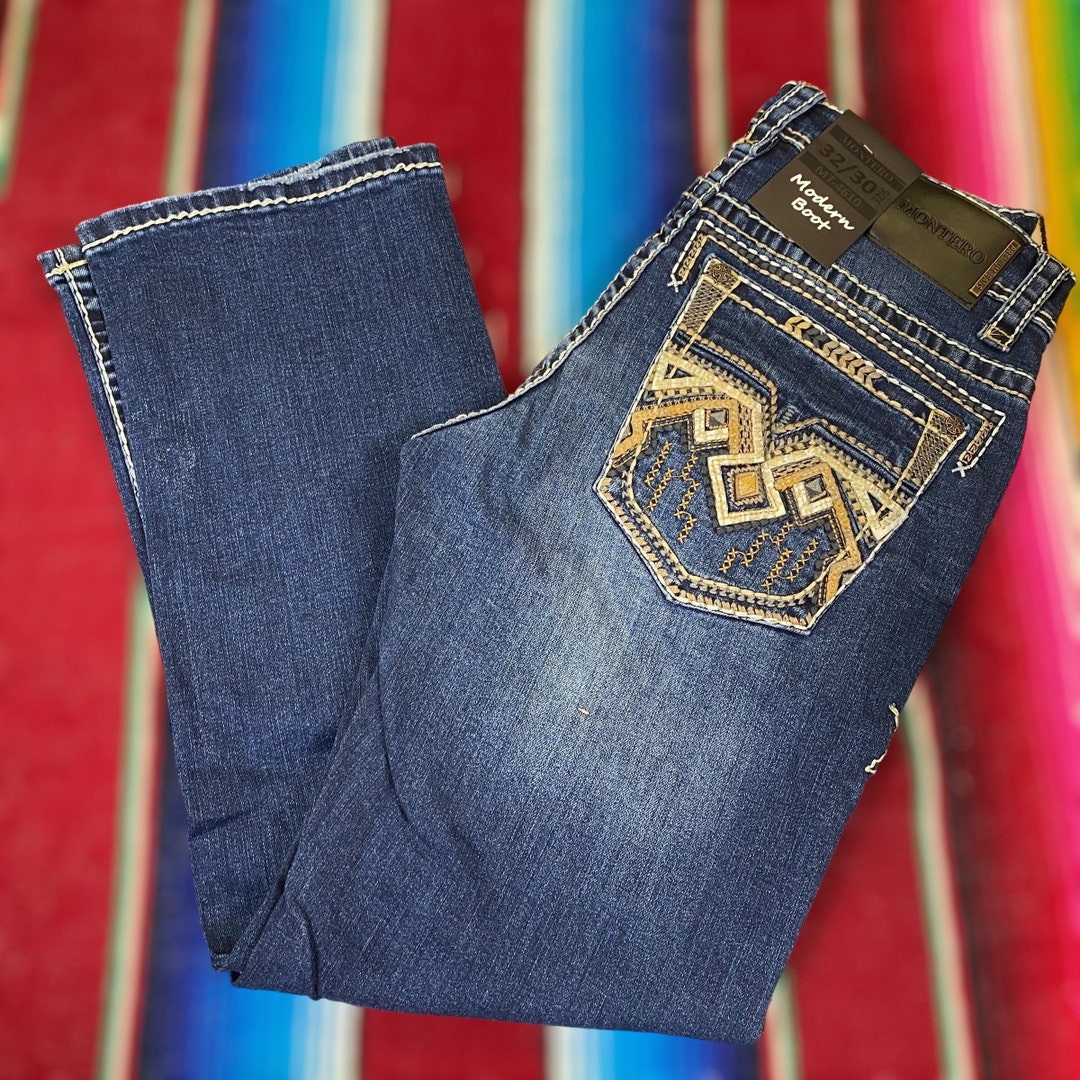Mens Cowboy Embroidered Jeans. Straight Boot Cut Jeans for Men. Western ...