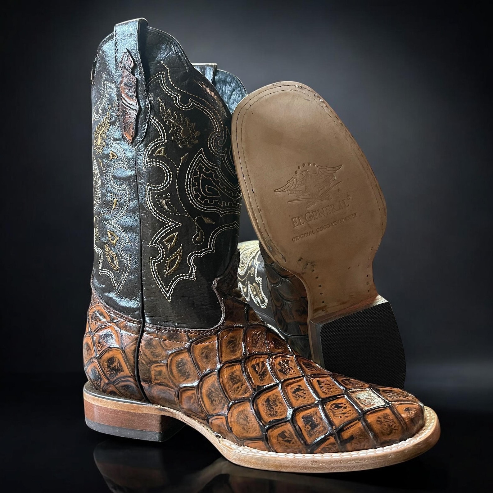 Piracucu Fish Skin Cowboy Boots. Men’s Brown Leather Boots. Western ...