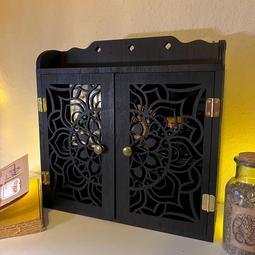 Altar Wooden Shelf With Golden Details / Wicca Shelf for Herbs and ...