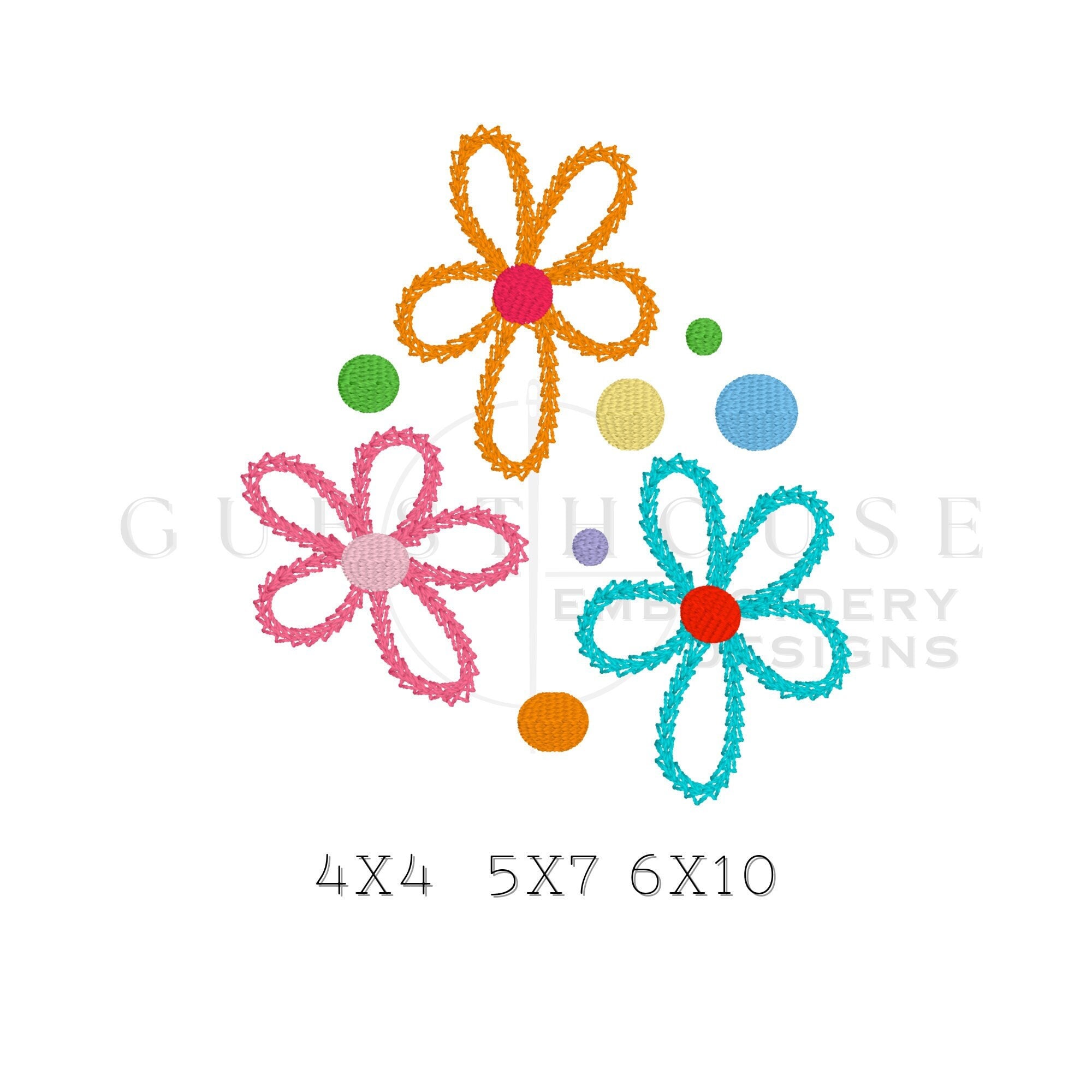 Flowers & Dots Satin and Chain Stitch Machine Embroidery Design - Etsy