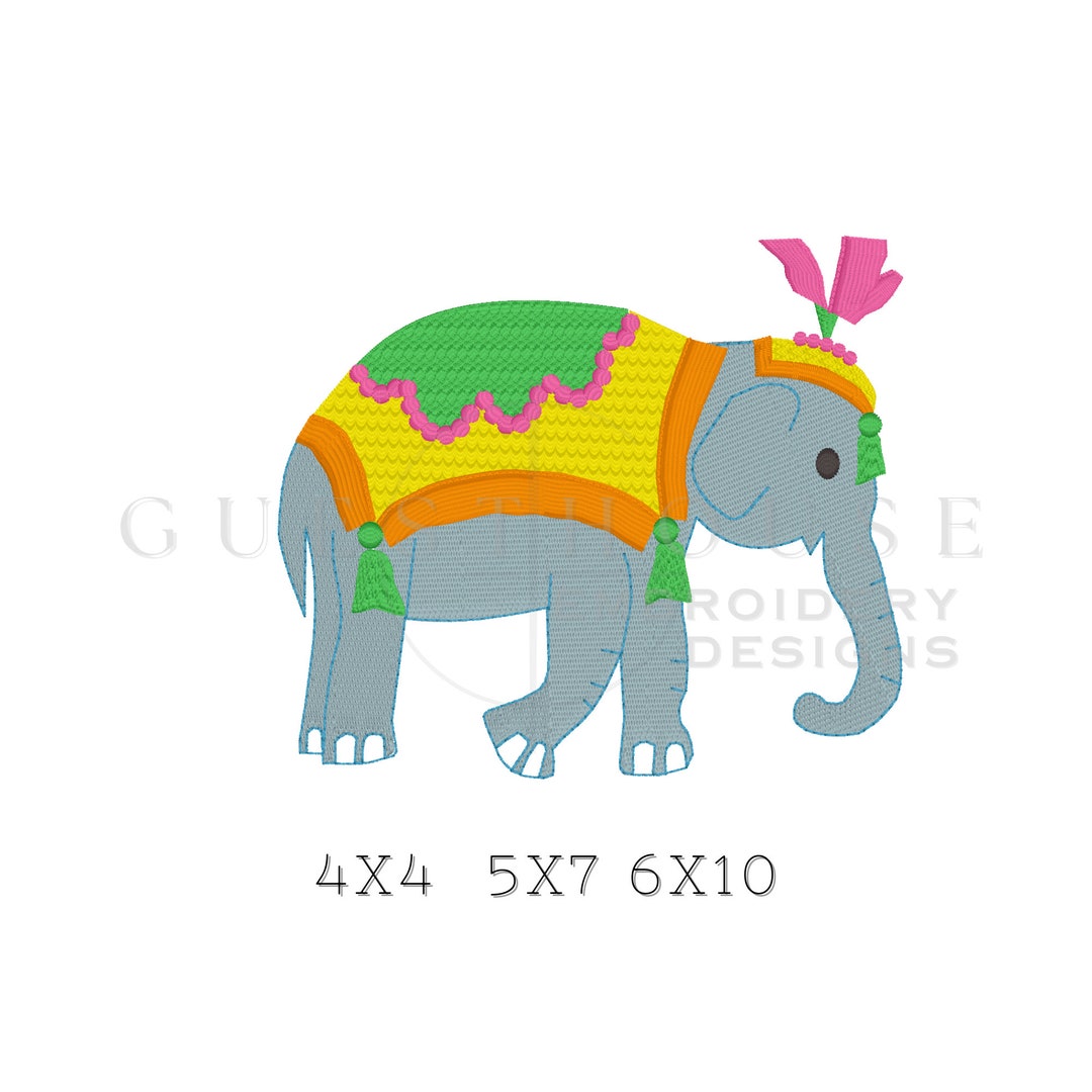 Circus Elephant Satin and Fringe Stitch Machine Embroidery Design - Etsy